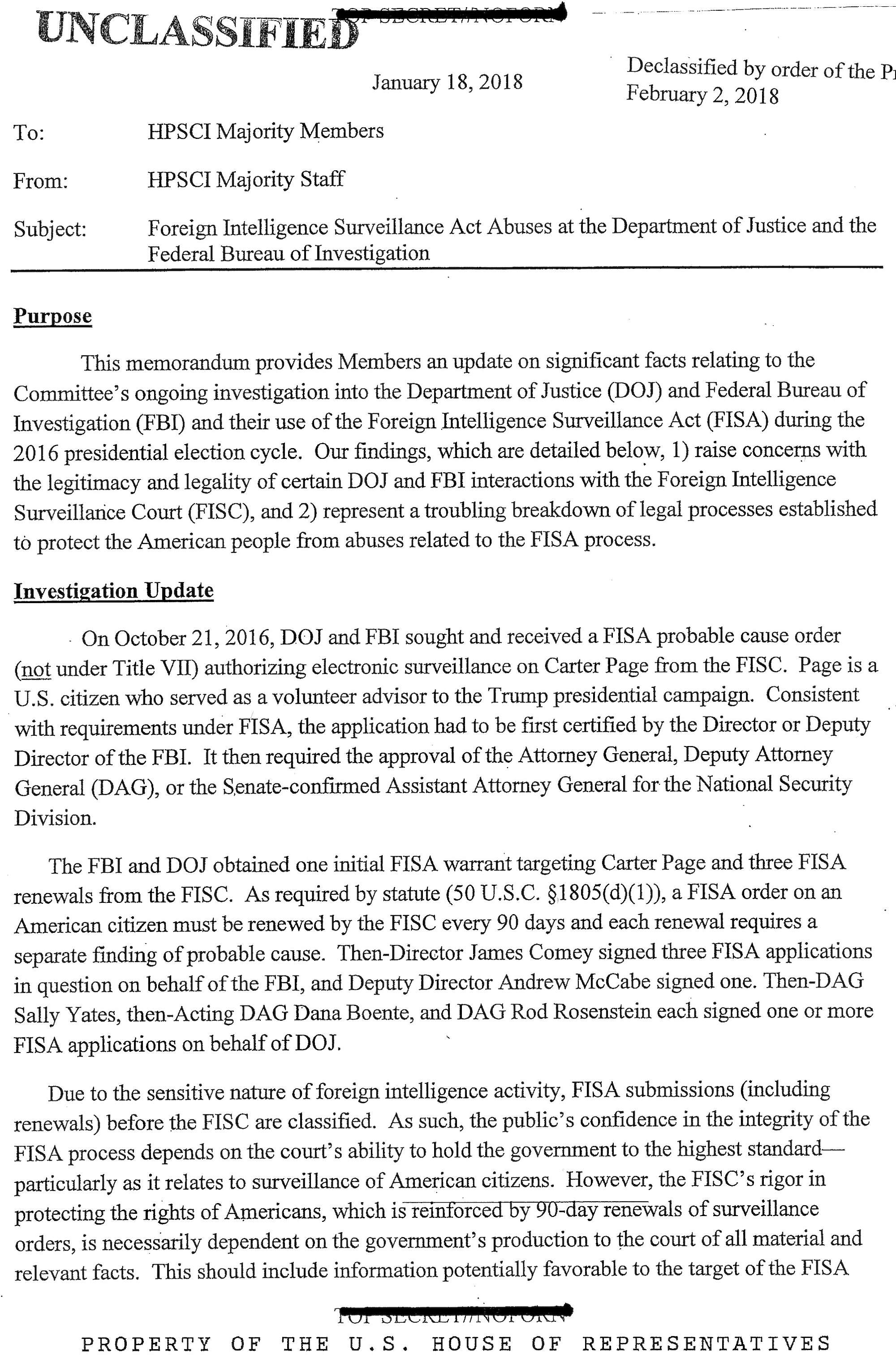 Read the Controversial Memo Released by the GOP | Recent News ...